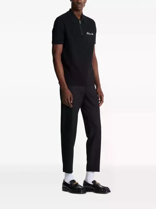 Balmain Short-sleeved Polo Shirt With Embroidery - Black