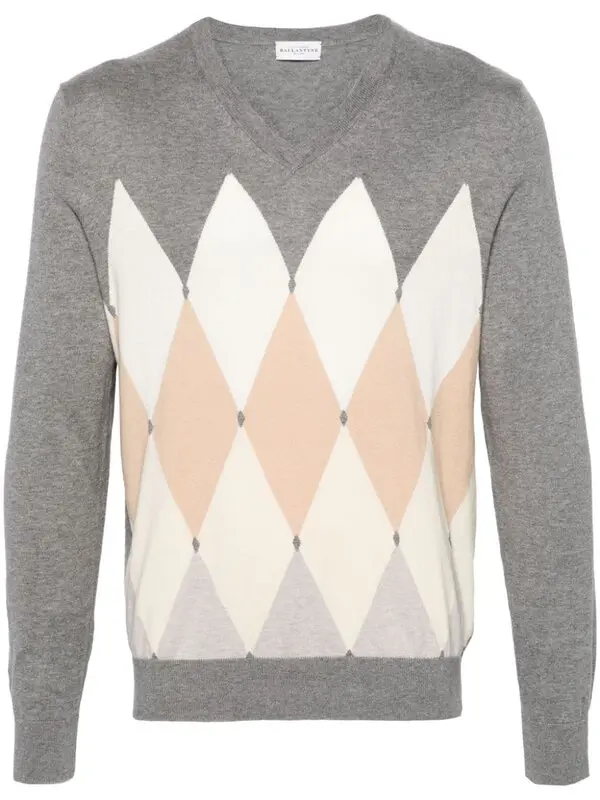 BALLANTYNE Argyle Intarsia-knit Jumper - Grey