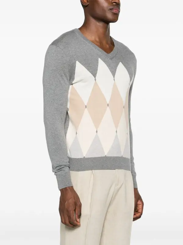 BALLANTYNE Argyle Intarsia-knit Jumper - Grey
