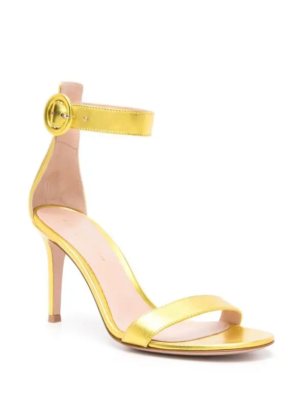GIANVITO ROSSI Portofino 85mm Metallic-leather Sandals - Yellow