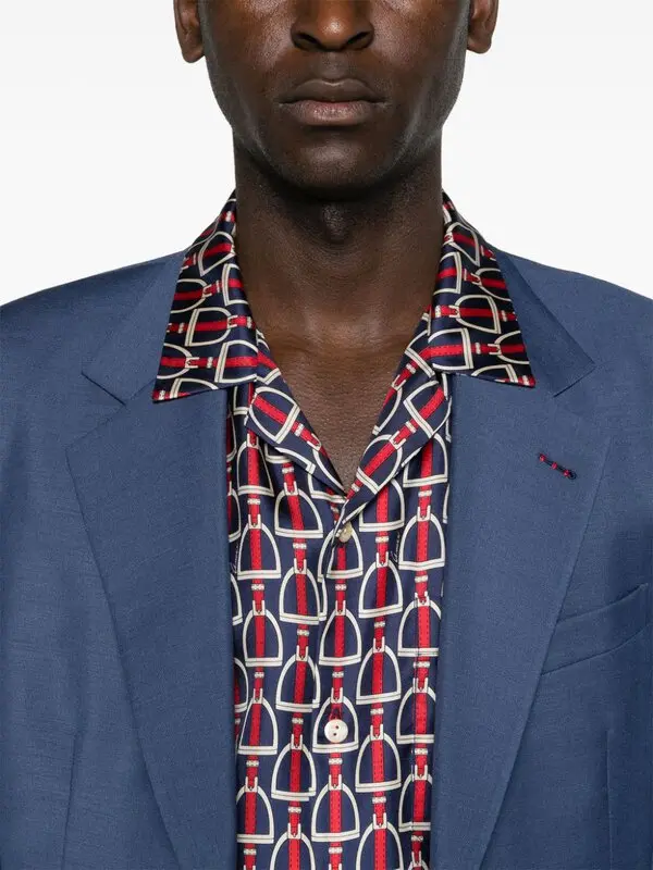 Gucci Horsebit-Print Silk Shirt In Blue - 33% Off | Editorialist