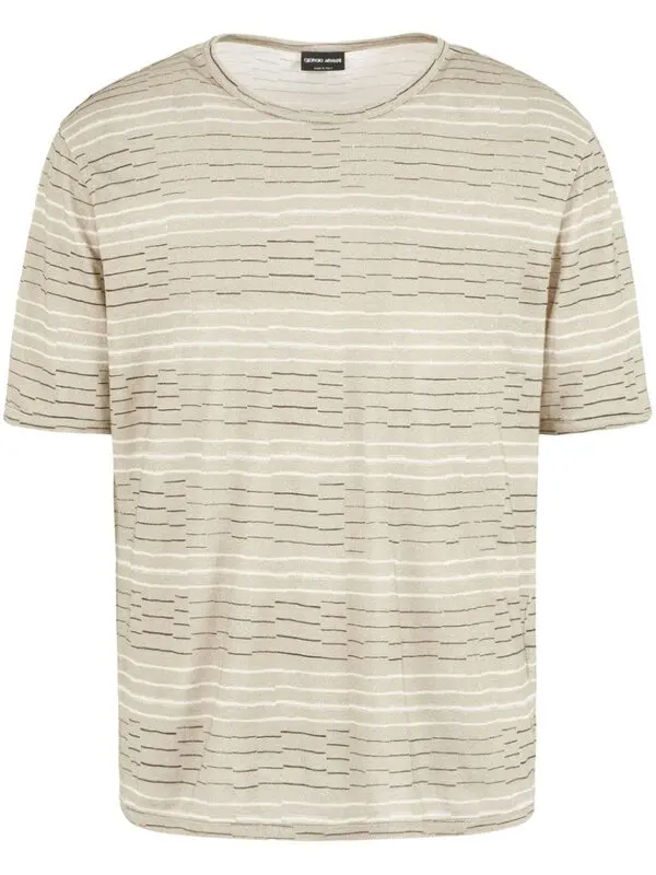 Giorgio Armani Striped Linen T-Shirt In Neutrals - 80% Off