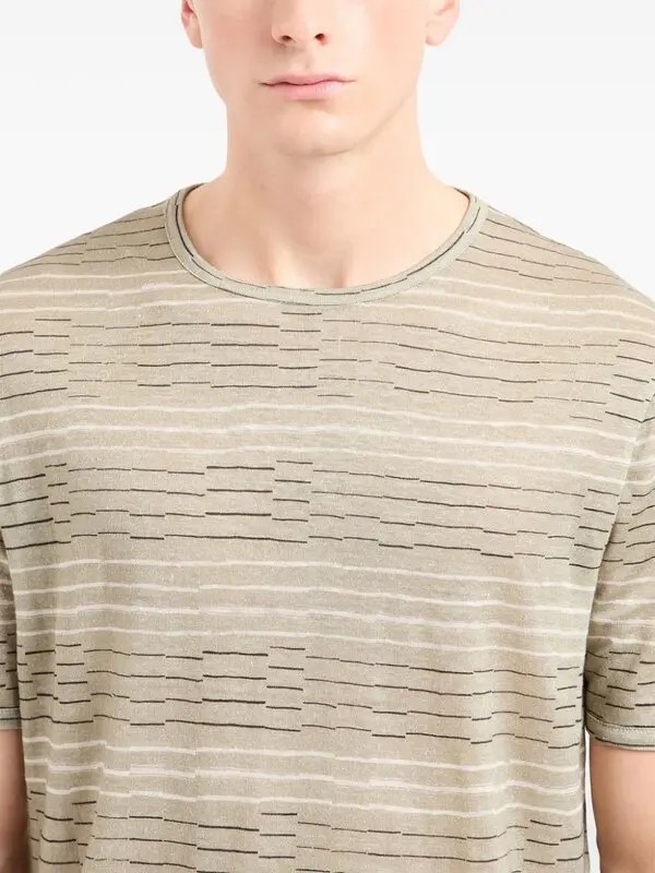Giorgio Armani Striped Linen T-Shirt In Neutrals - 80% Off