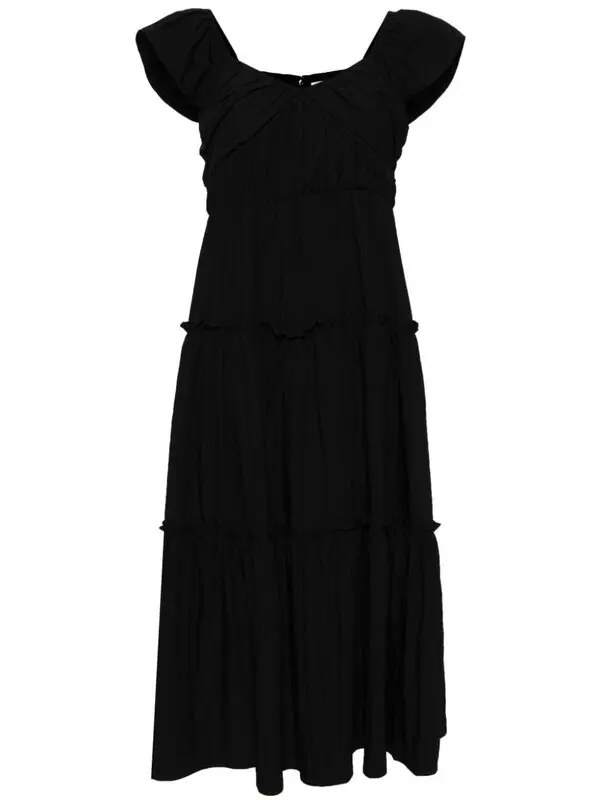 B+AB Pleated Tiered Midi Dress - Black