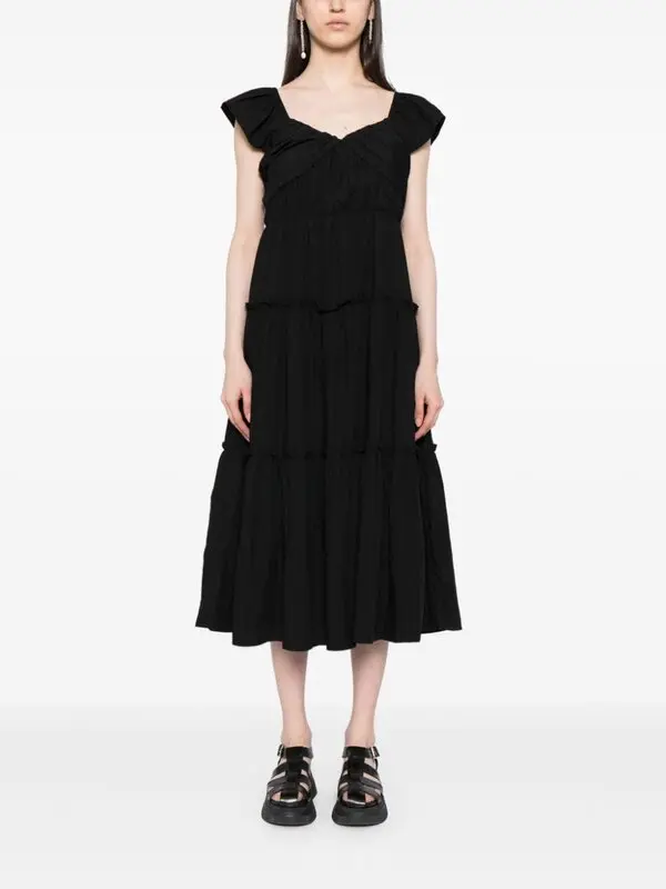B+AB Pleated Tiered Midi Dress - Black