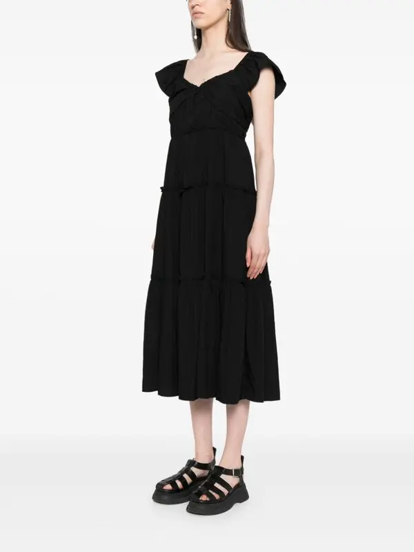 B+AB Pleated Tiered Midi Dress - Black