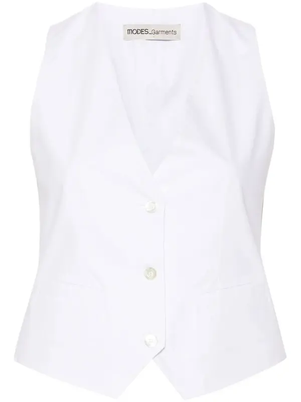 MODES V-neck Cotton Waistcoat - White