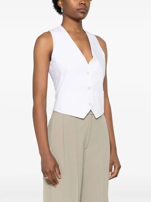 MODES V-neck Cotton Waistcoat - White