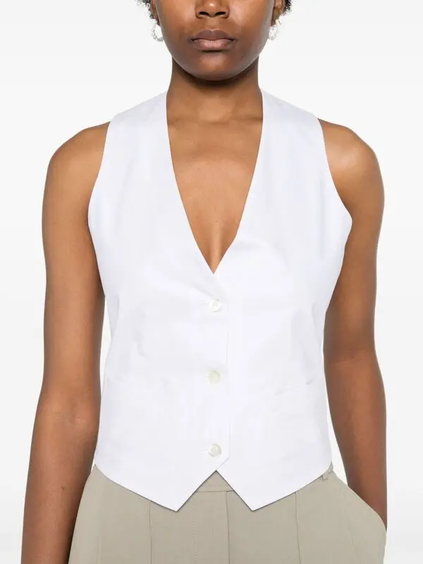 MODES V-neck Cotton Waistcoat - White