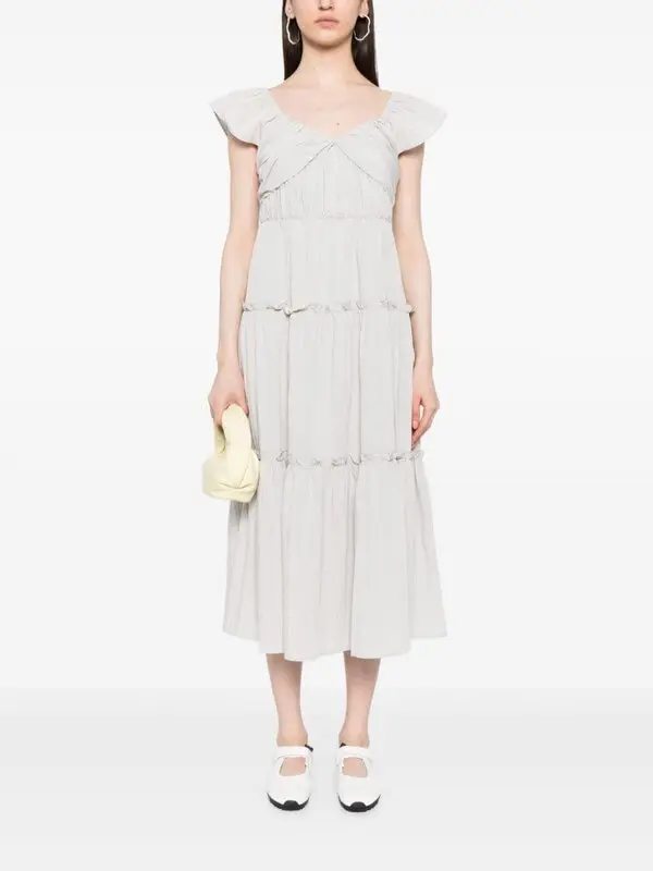B+AB Pleated Tiered Midi Dress - Grey