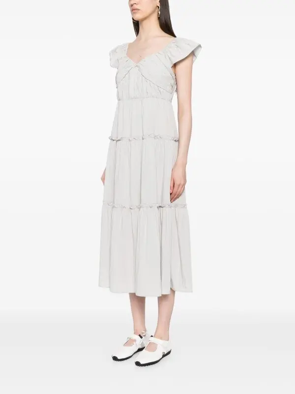 B+AB Pleated Tiered Midi Dress - Grey