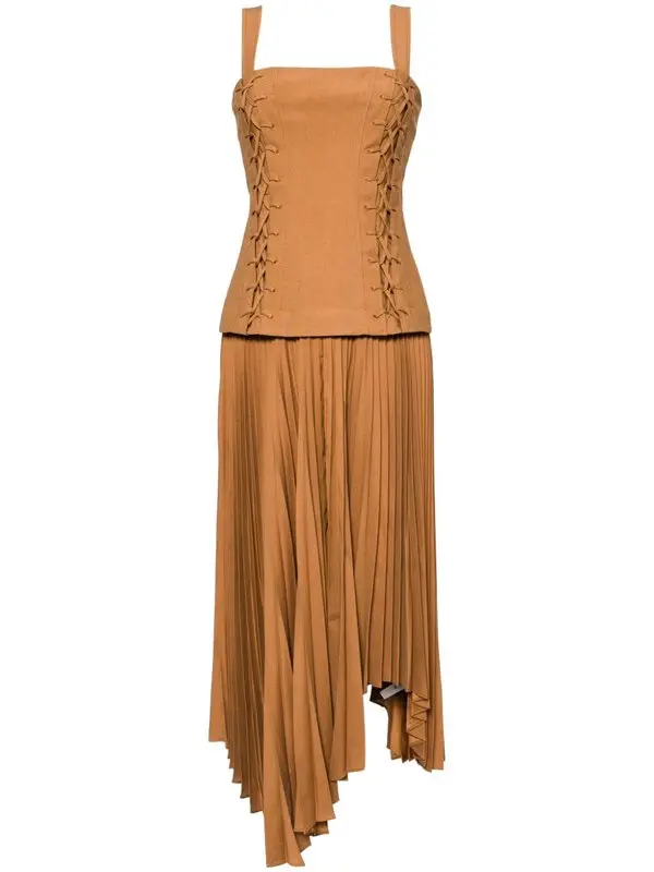 Acler Lace-Up Dress - Brown | Editorialist