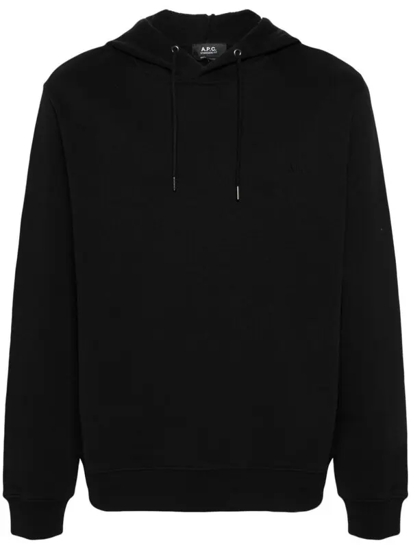 A.p.c. Logo Embroidered Cotton Hoodie - Black