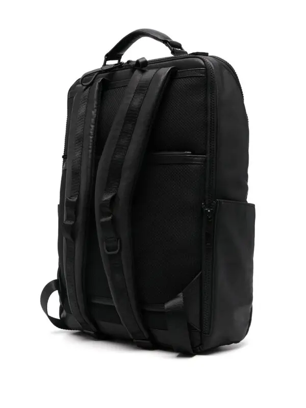 PIQUADRO Leather Logo Plaque Laptop Backpack - Black