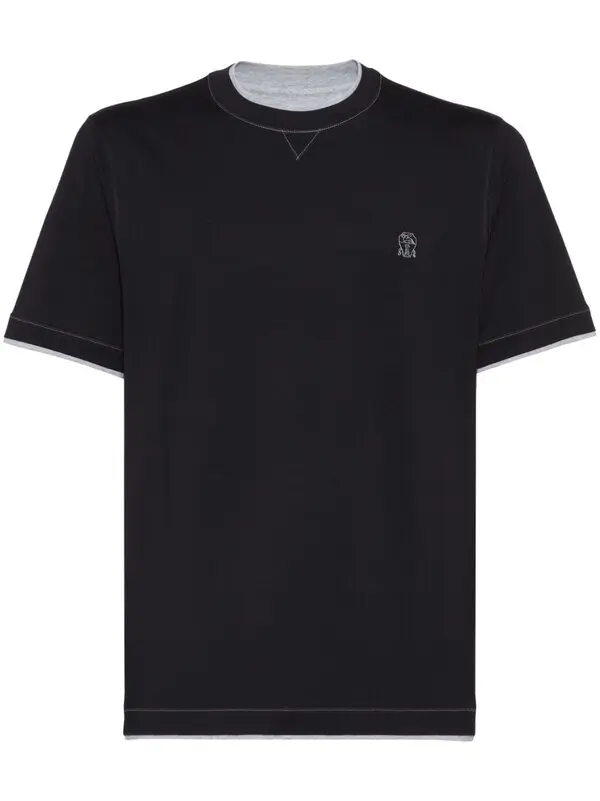 Brunello Cucinelli Logo-embroidered Cotton T-shirt - Black