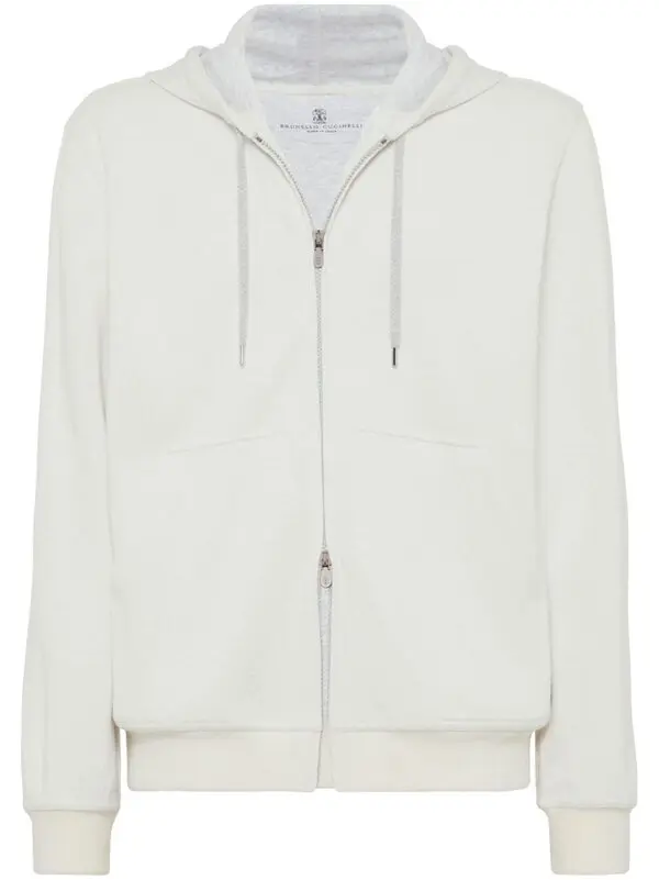 Brunello Cucinelli Zip-up Jersey Hoodie - White