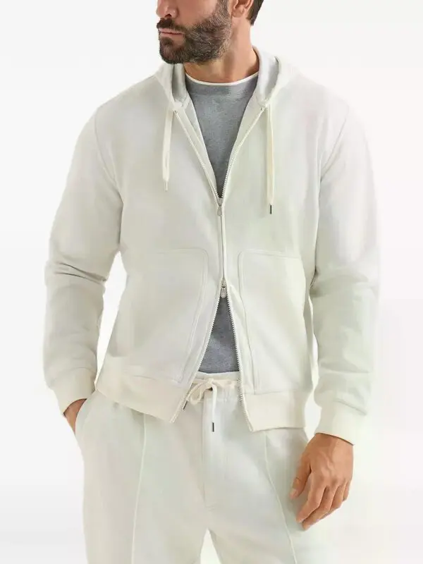 Brunello Cucinelli Zip-up Jersey Hoodie - White