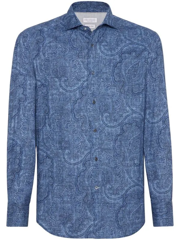 Brunello Cucinelli Patterned Jacquard Cotton Shirt