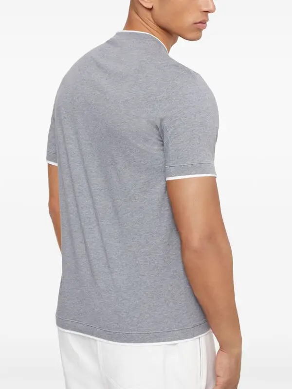Brunello Cucinelli Logo-embroidered Contrast-trim T-shirt - Grey
