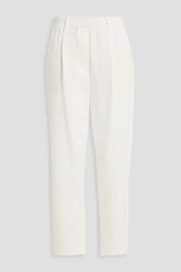 Brunello Cucinelli Cotton-blend Jersey Tapered Pants - Ivory