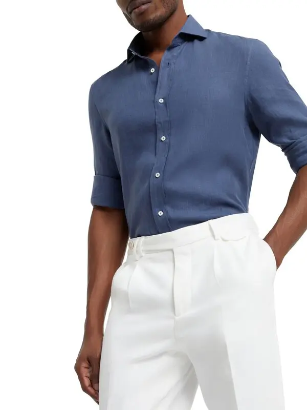 Brunello Cucinelli Hemp Easy Fit Shirt With Spread Collar