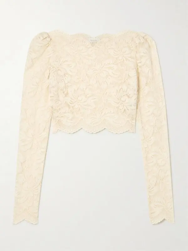 Rabanne Scalloped Cropped Lace Top - White