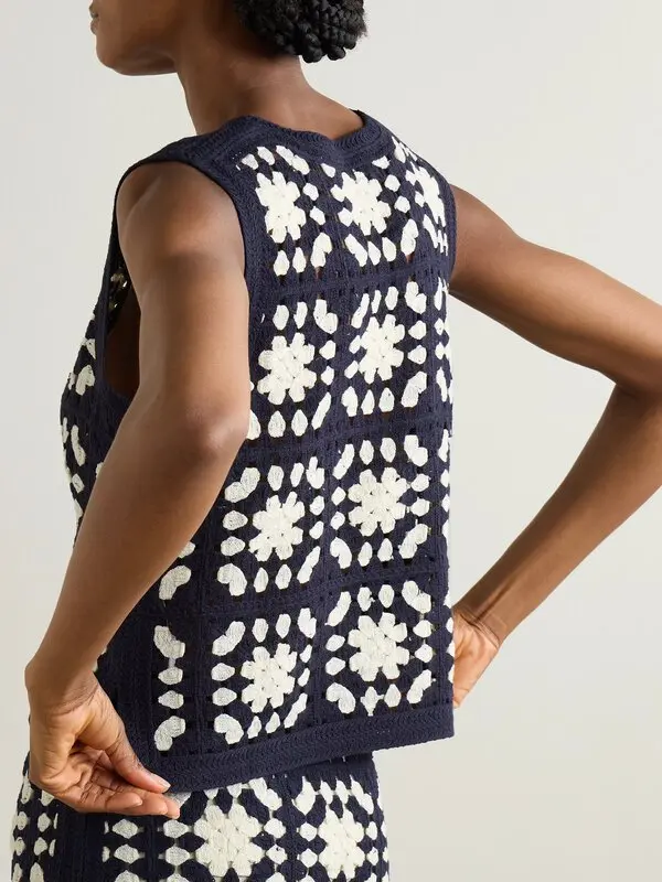 FRAME Crocheted Tasseled Cotton-blend Tank
