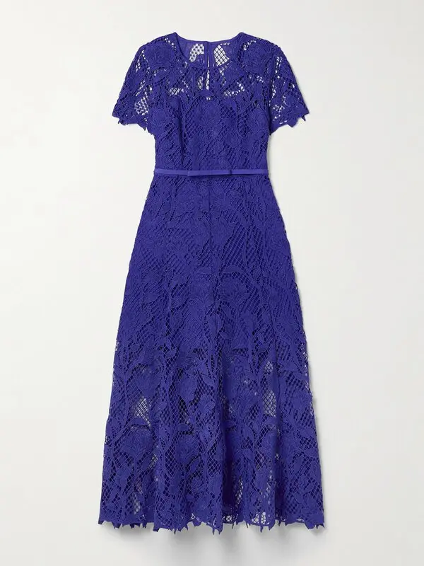 SELF-PORTRAIT Belted Guipure Lace Midi Dress