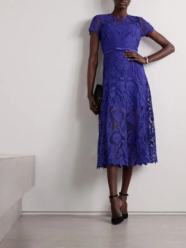 mesh lantern sleeve lace dress Light Blue Lace Mesh Dress L / Blue main image 1