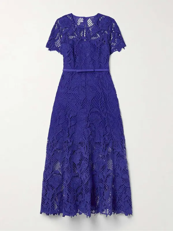 SELF-PORTRAIT Belted Guipure Lace Midi Dress