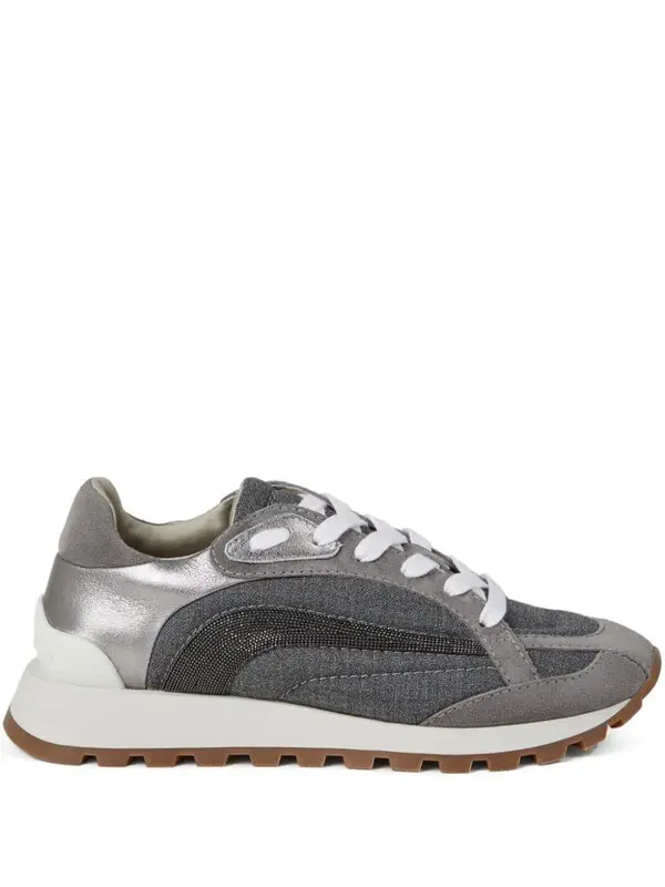 Brunello Cucinelli Monili-embellished Sneakers - Grey