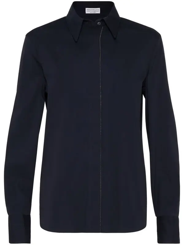 Brunello Cucinelli Monili-chain Poplin Shirt - Blue