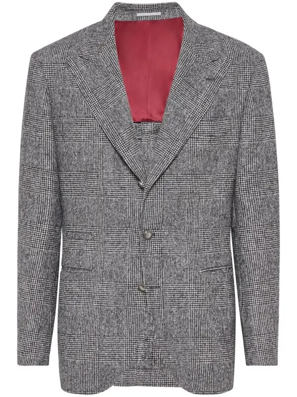 Brunello Cucinelli Single-breasted Checked Blazer - Grey