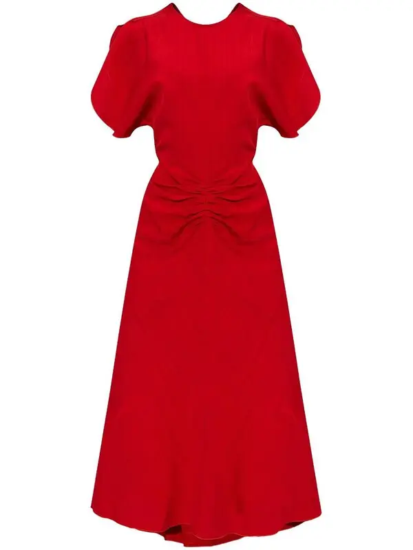 Victoria Beckham Short-Sleeve Draped Midi Dress In Red - 76% Off |  Editorialist