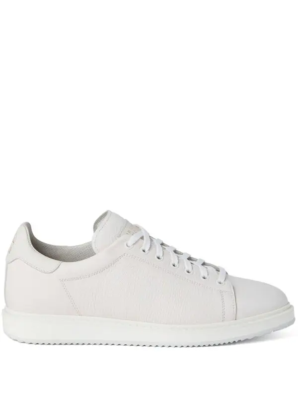 Brunello Cucinelli Grained Leather Lace-up Sneakers - White