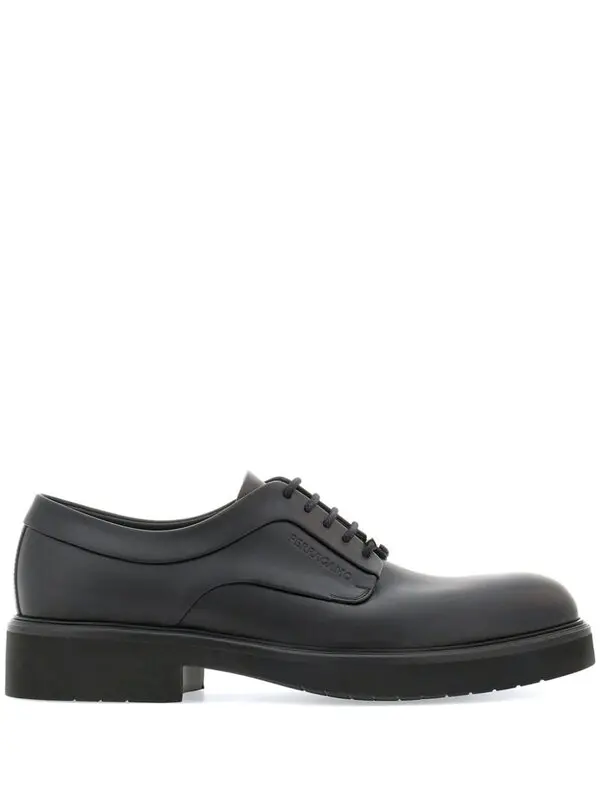 FERRAGAMO Logo-debossed Leather Derby Shoes - Black