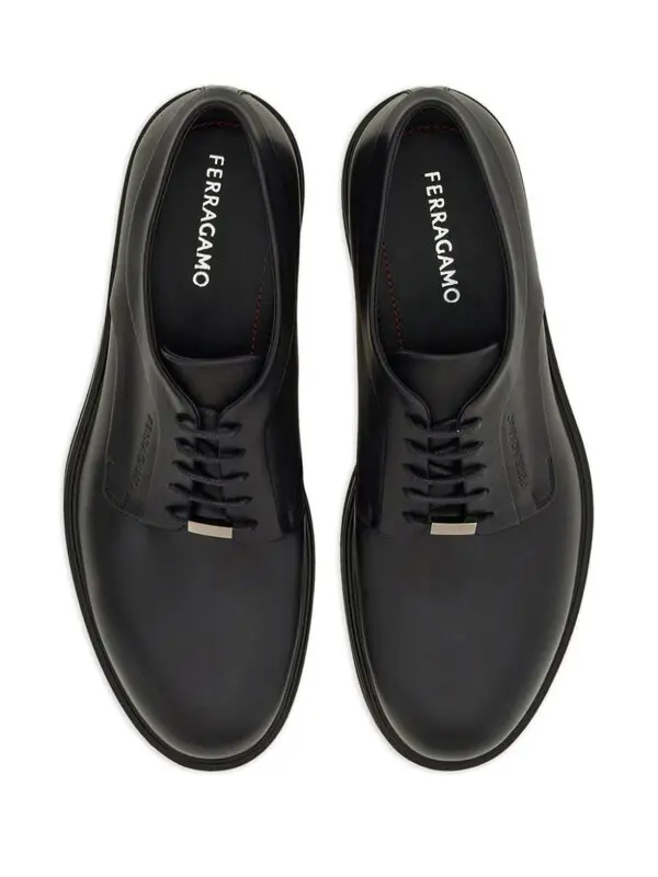FERRAGAMO Logo-debossed Leather Derby Shoes - Black
