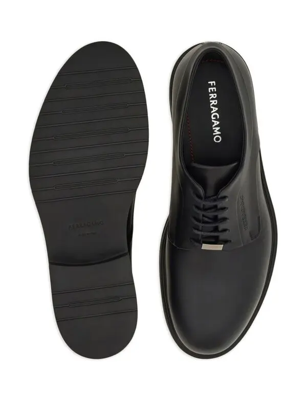 FERRAGAMO Logo-debossed Leather Derby Shoes - Black