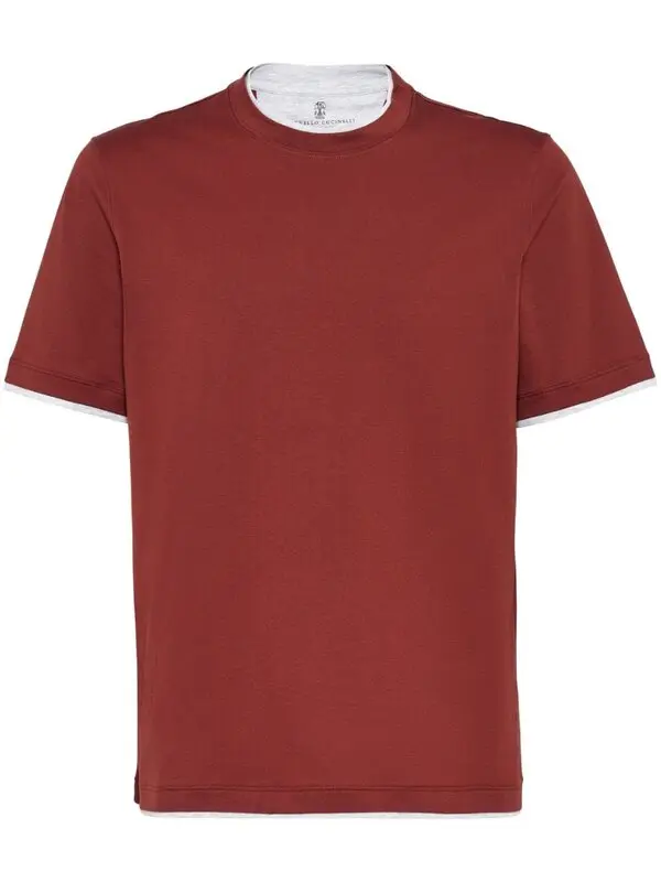 Brunello Cucinelli Contrast-trim Crew-neck T-shirt - Red