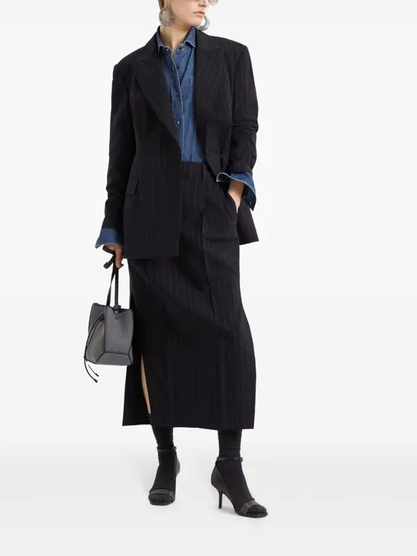 Brunello Cucinelli Pinstripe Blazer With Monili Trim