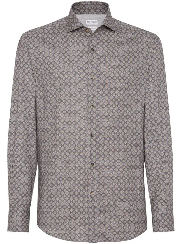 Brunello Cucinelli Geometric-pattern Cotton Shirt