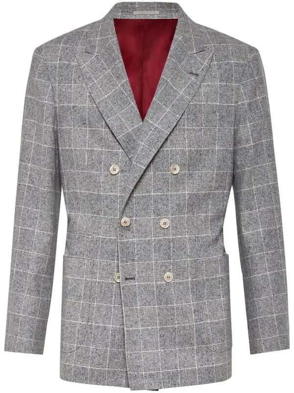 Brunello Cucinelli Single-breasted Checked Blazer - White