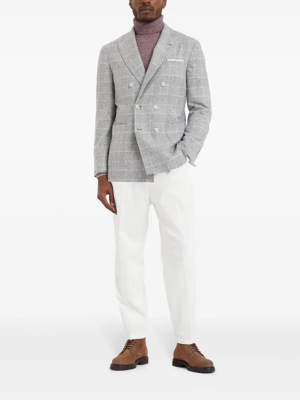 Brunello Cucinelli Single-breasted Checked Blazer - White