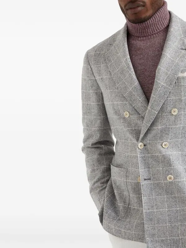 Brunello Cucinelli Single-breasted Checked Blazer - White