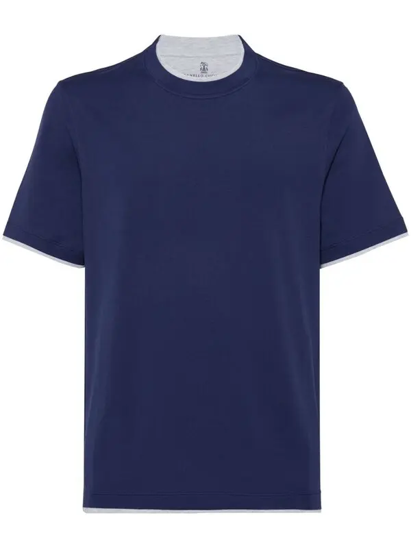 Brunello Cucinelli Contrast-trim Crew-neck T-shirt - Blue
