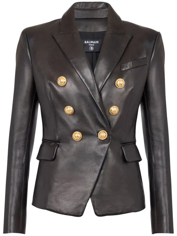 Balmain Double-breasted Leather Blazer - Black