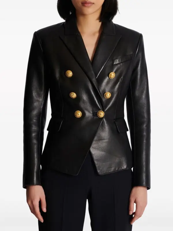 Balmain Double-breasted Leather Blazer - Black