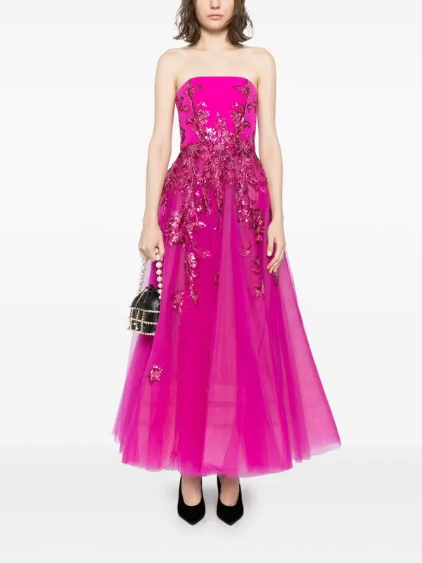 SAIID KOBEISY Beaded Tulle Gown - Pink
