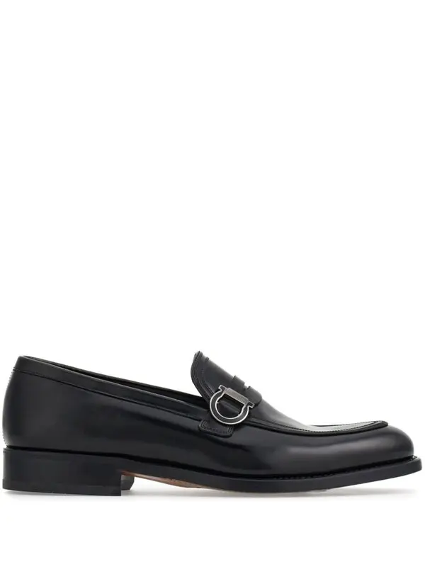 FERRAGAMO Gancini Leather Moccasins - Black