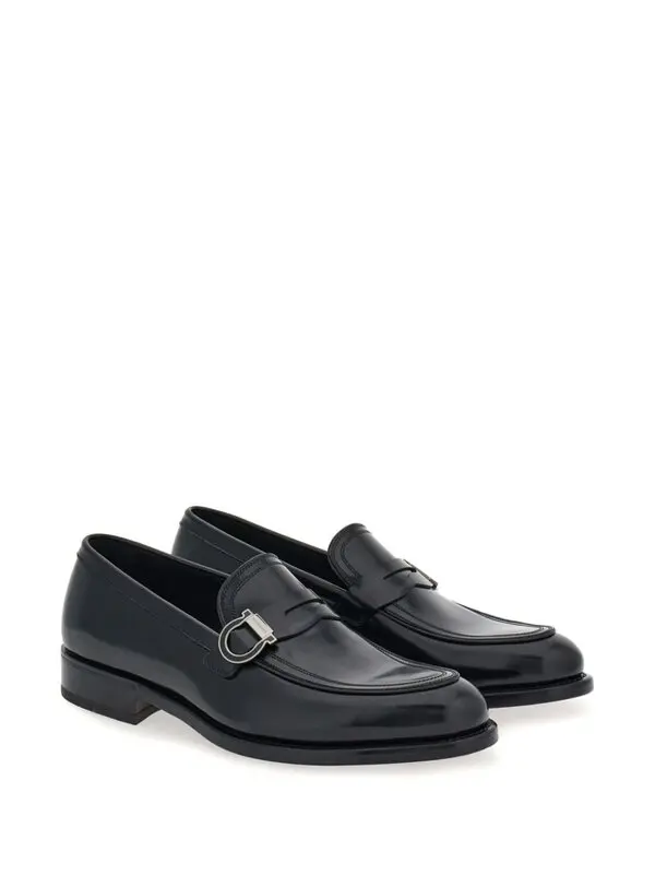 FERRAGAMO Gancini Leather Moccasins - Black